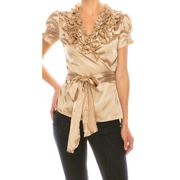 Mojo | Tops | Nwt Gold Ruffled Blouse By Mojo | Poshmark